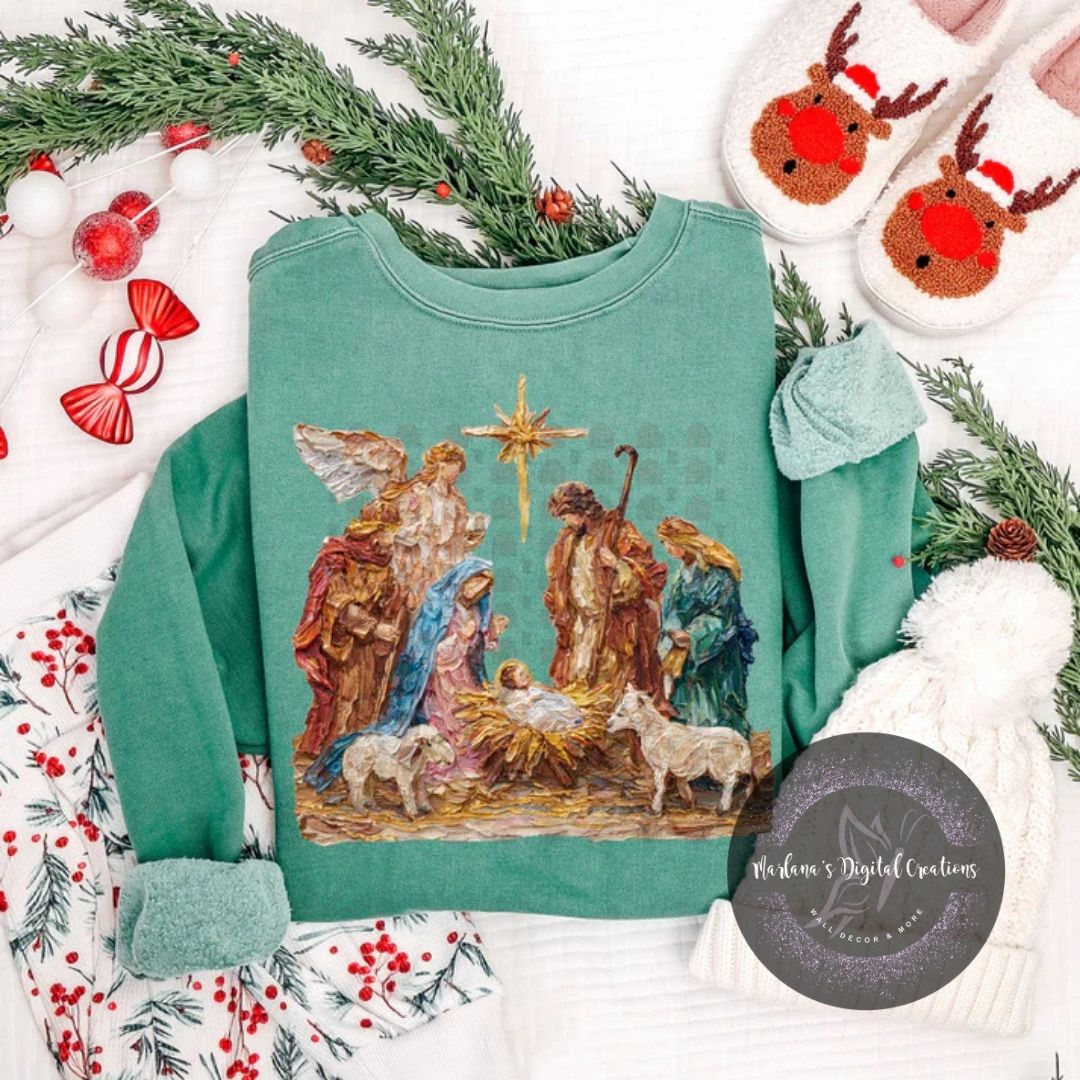 Hand Painted Nativity Scene CPC – Marlana's Digital Creations Wall ...